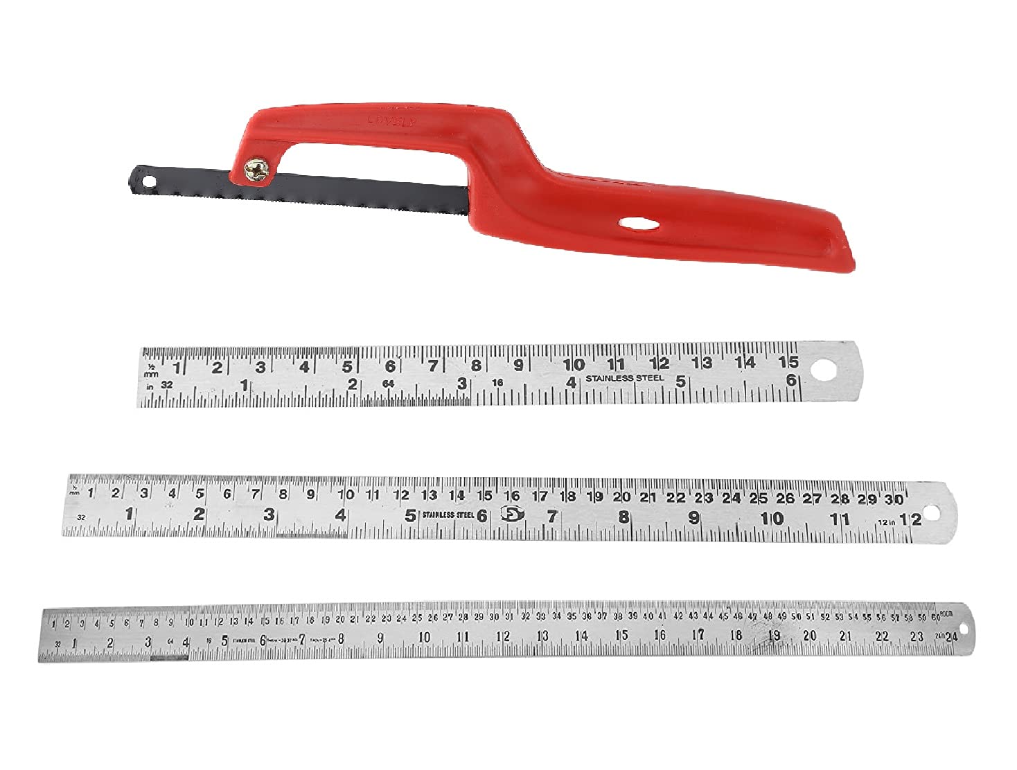 LOVELY® Stainless Steel Scale Ruler 6, 12, 24 Inch and Mini Hacksaw ...