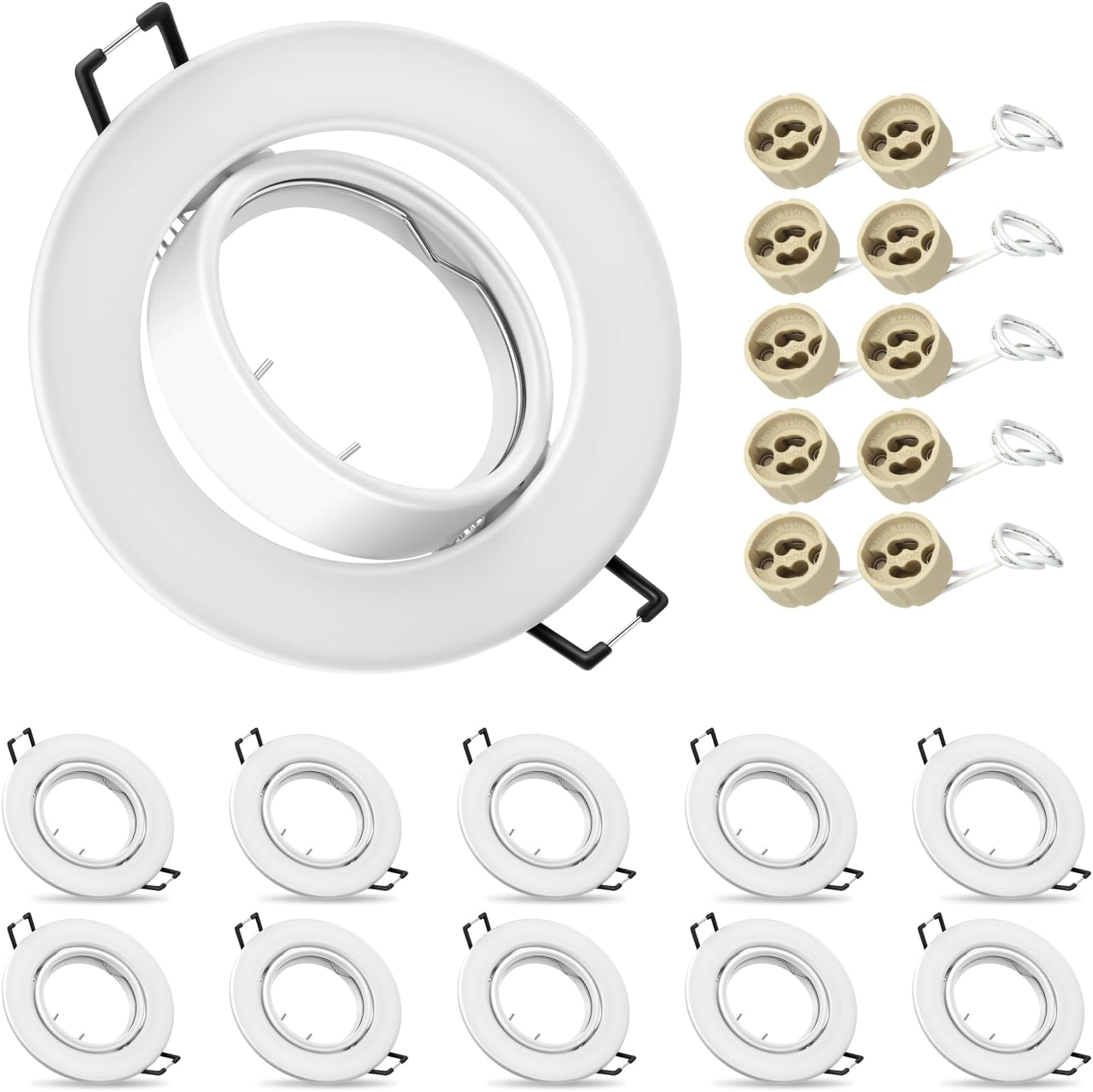 10x Modern GU10 Downlights for Ceiling, Round Matt White Metal Frame ...