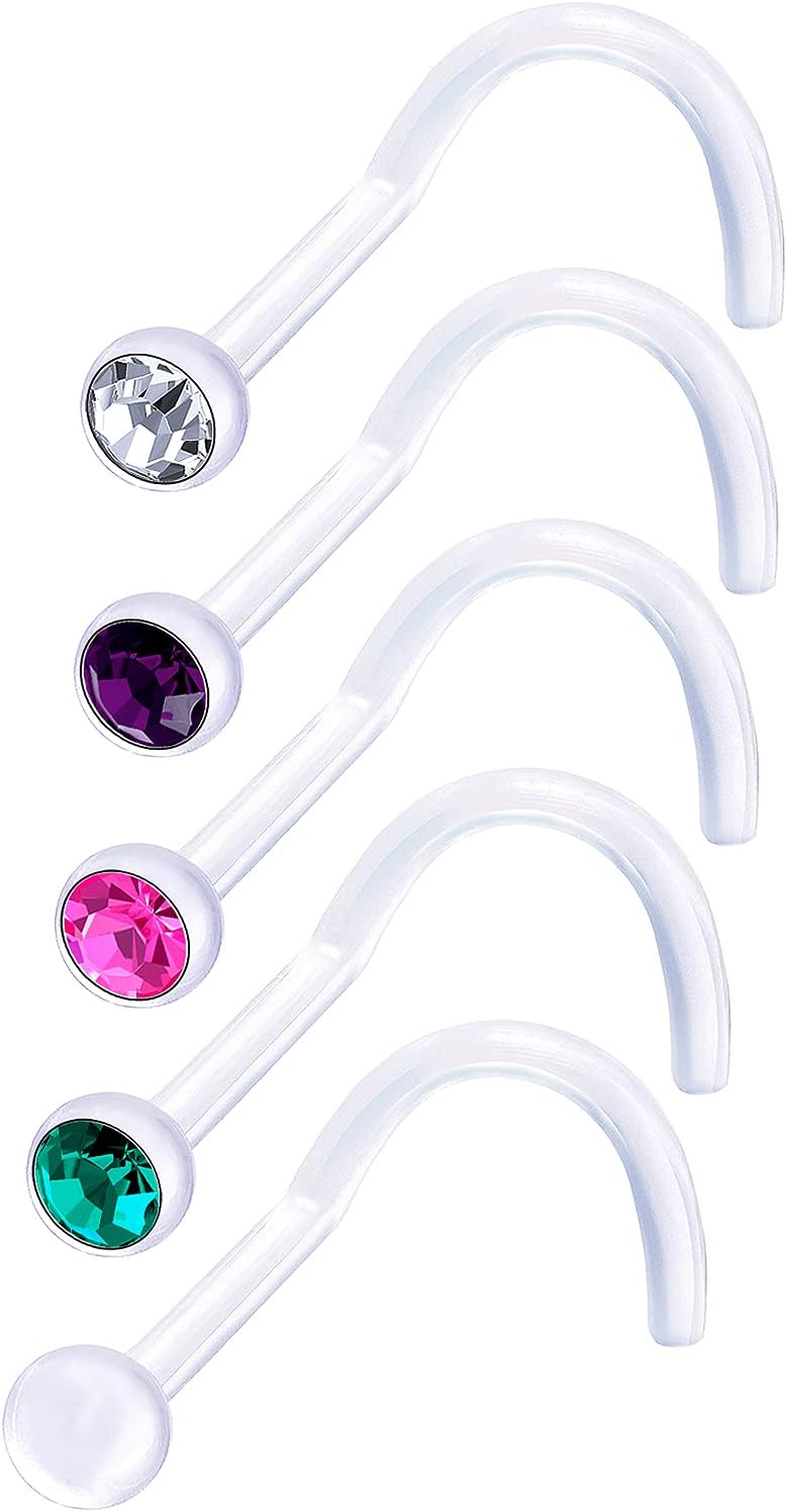 Amazon.com: bodyjewellery 5Pcs 20g 0.8mm Nose Screw Rings Bioflex ...