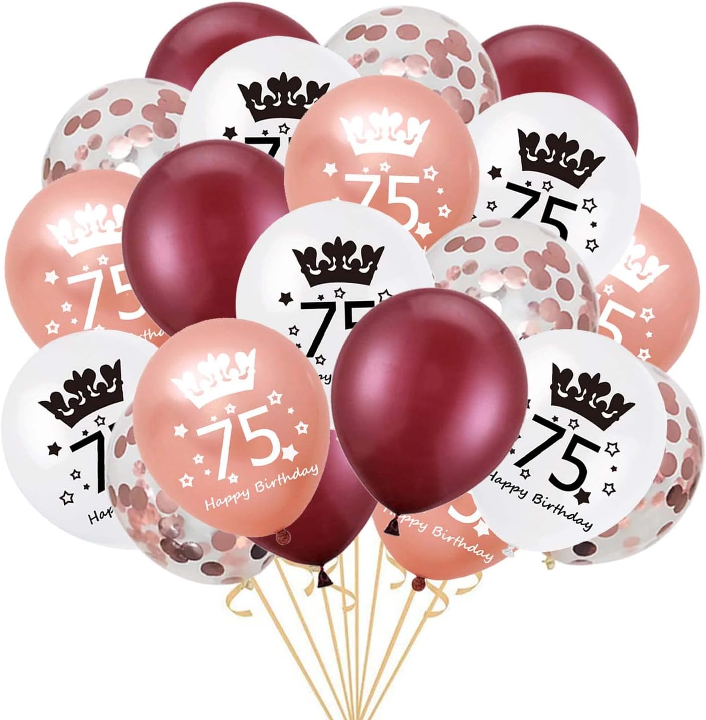 75th Birthday Balloon, Pack of 20 Rose Gold 75th Birthday Latex ...