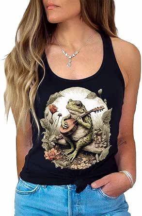 GyftWear Womens Frog Playing Banjo Tank Tops Cottagecore Clothing ...