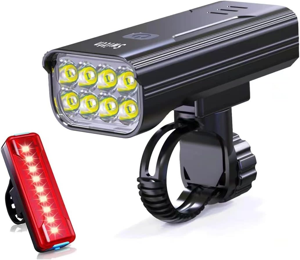 Amazon.com : Swittn 5000 Lumen Rechargeable Bike Lights,8 LED Bicycle ...