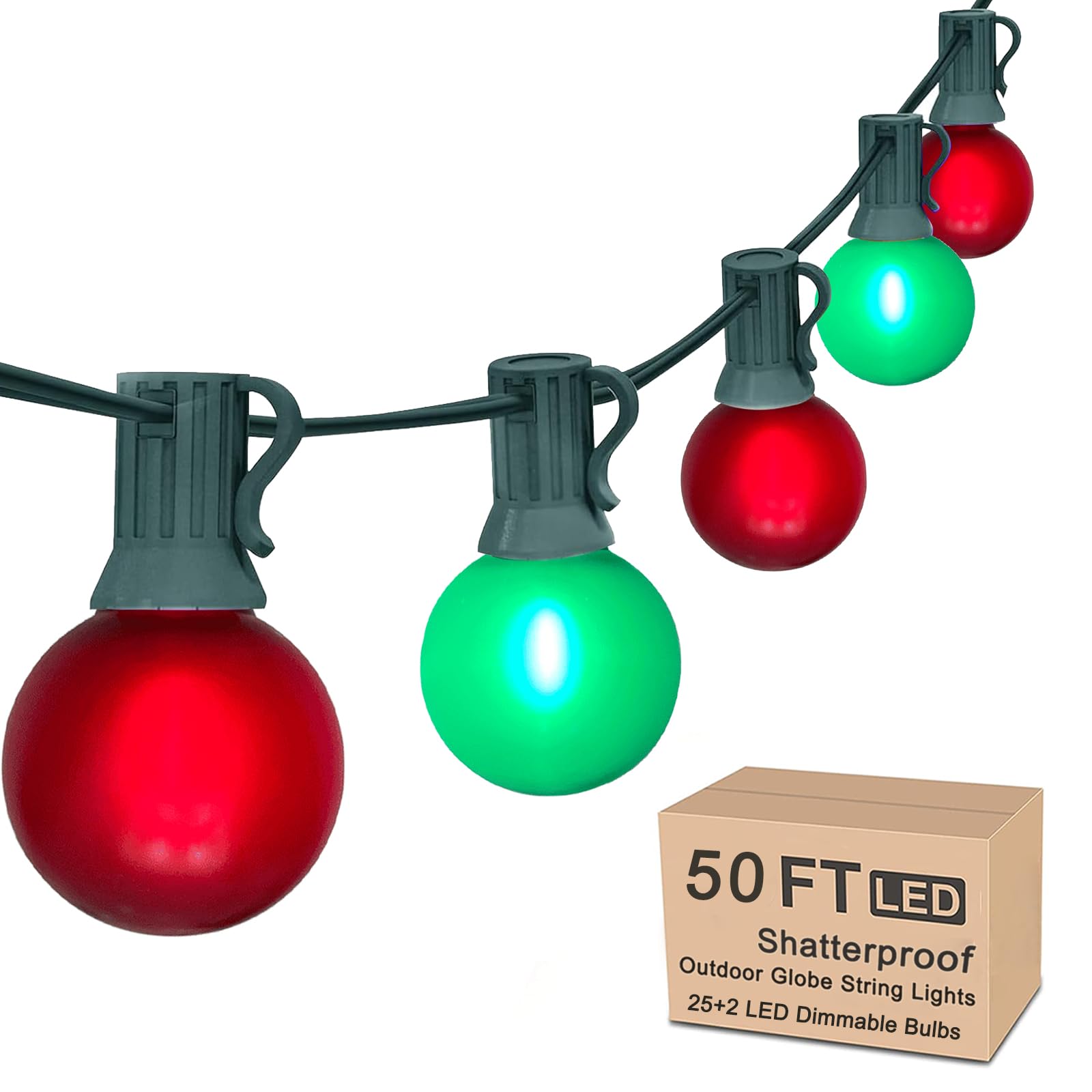 50FT G40 Round Christmas Lights Outdoor, Globe Christmas String Lights ...