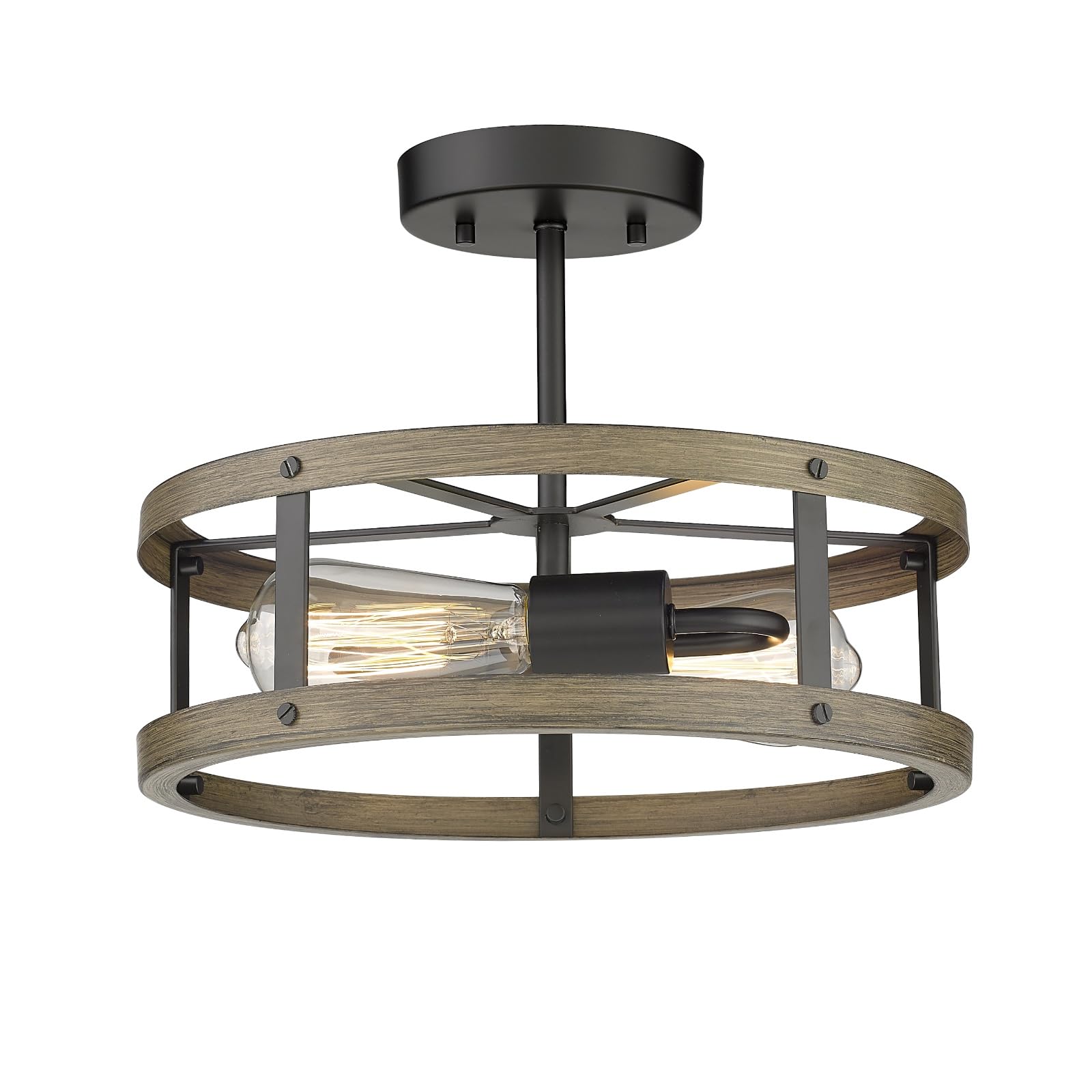 Rustic Flush Mount Light Fixture Wood Finish Farmhouse Semi-Flush Mount ...