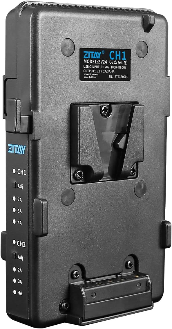 Amazon | ZITAY デュアル チャンネル V マウント ロック スマート バッテリー充電器、V マウント バッテリー用タイプ C 急速充電アダプター付き | ZITAY | 充電器単体