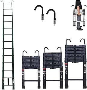 5M Telescopic Folding Ladder Black Aluminium Telescopic Ladder 95cm to ...