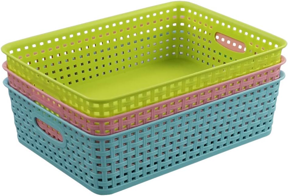 Amazon.com: EudokkyNA Plastic Shallow Storage Basket Trays, Office ...