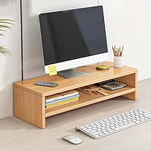 Amazon.co.jp: Monitor Stand, OWUYOKIN Wooden Monitor Stand Computer ...