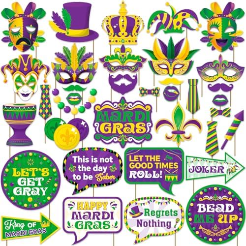 Amazon.com: 36pc Mardi Gras Photo Booth Props - Masquerade Decorations ...