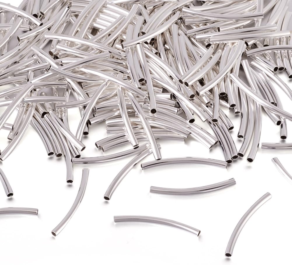 Amazon.com: Pandahall 200pcs Brass Curved Tube Beads Spacers Sterling ...