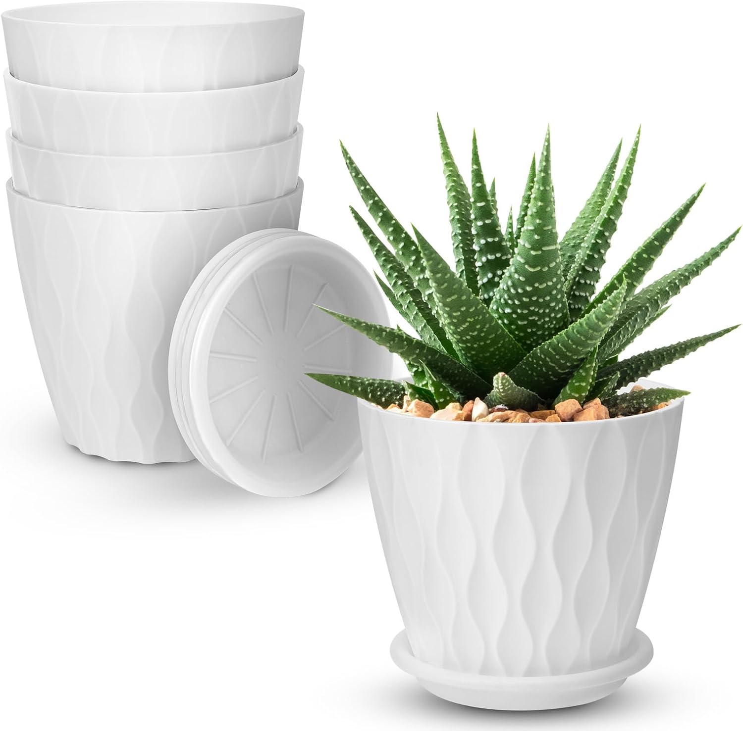 Amazon.com: YNNICO 4 inch Plant Pots, 5 Pack Flower Pots Outdoor Indoor ...