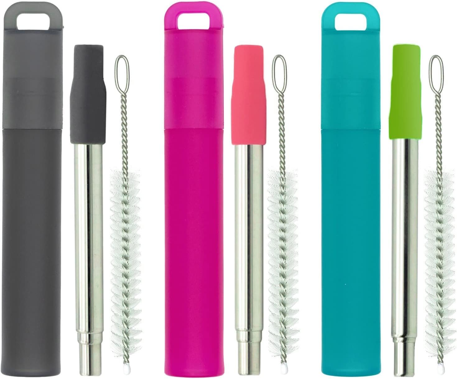 Amazon.com: NAIVELY Metal Reusable Straws 3 Pack Collapsible Stainless ...