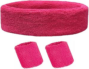 TRIXES 3PCS Pink Sweatband Set- Headband and Wristband Set for Exercise ...