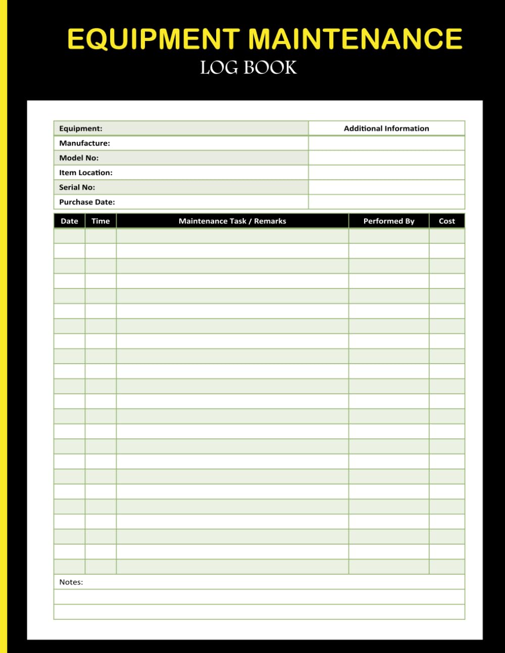 Equipment Maintenance Log Book: Daily Equipment Repairs and Preventive ...
