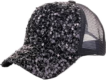 Amazon.com: Glitter Sequin Baseball Cap Hat Shiny Bling Hat for Women ...