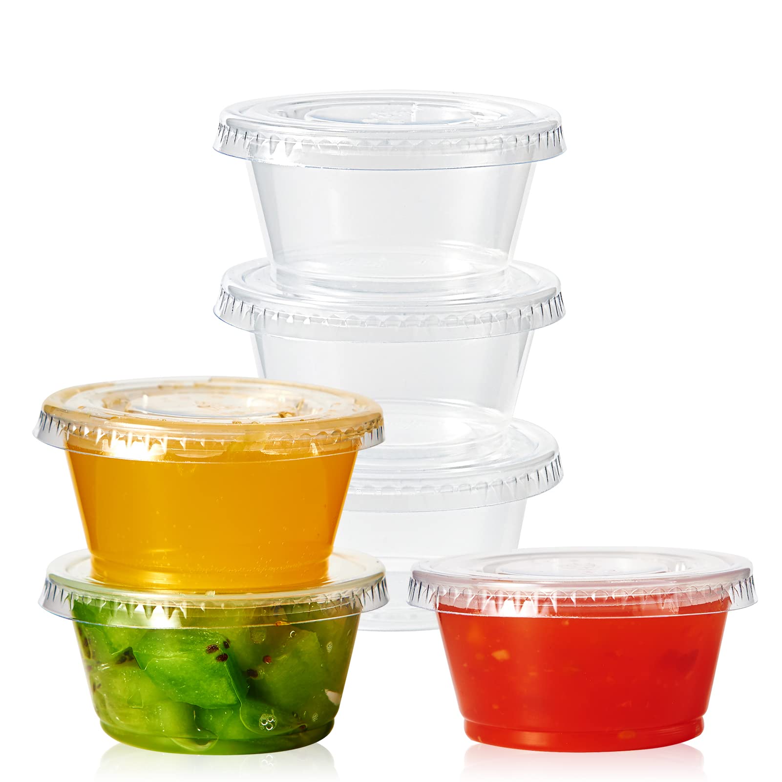 Turbo Bee 100 Sets 2oz Portion Cups with Lids, Small Disposable Souffle ...
