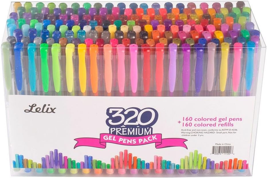Amazon.com: Lelix 320 Colors Gel Pens Set 160 Unique Gel Pen Plus 160 ...