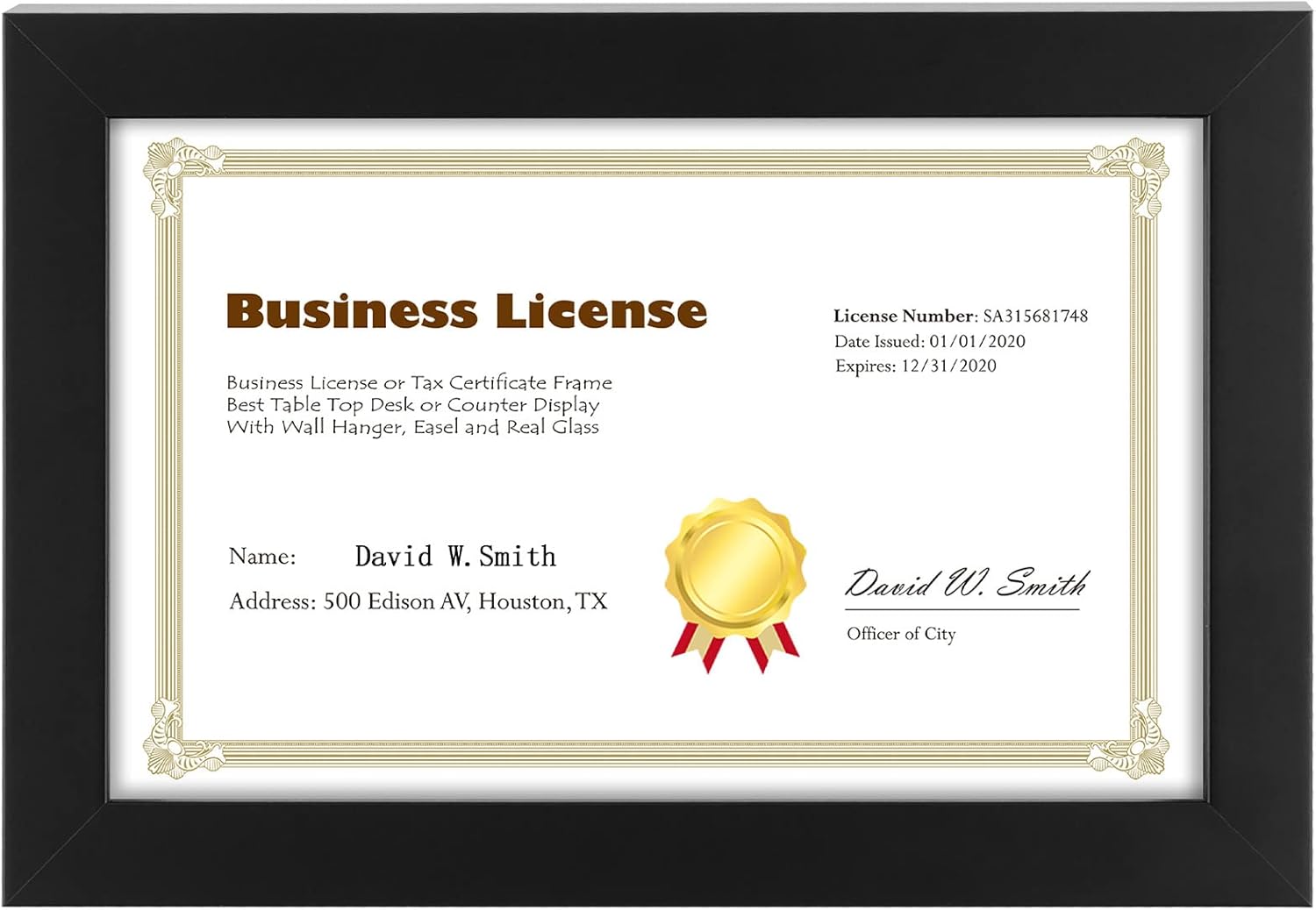 Amazon.com: Golden State Art, 8.5 x 5.5 Business License Frame, Black ...