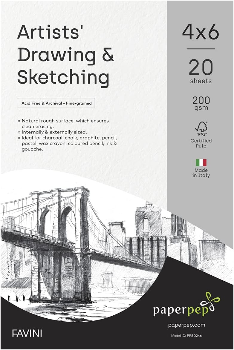 PaperPep Artists' Sketching & Drawing Paper 200GSM 4"X6" Pack of 40 for ...