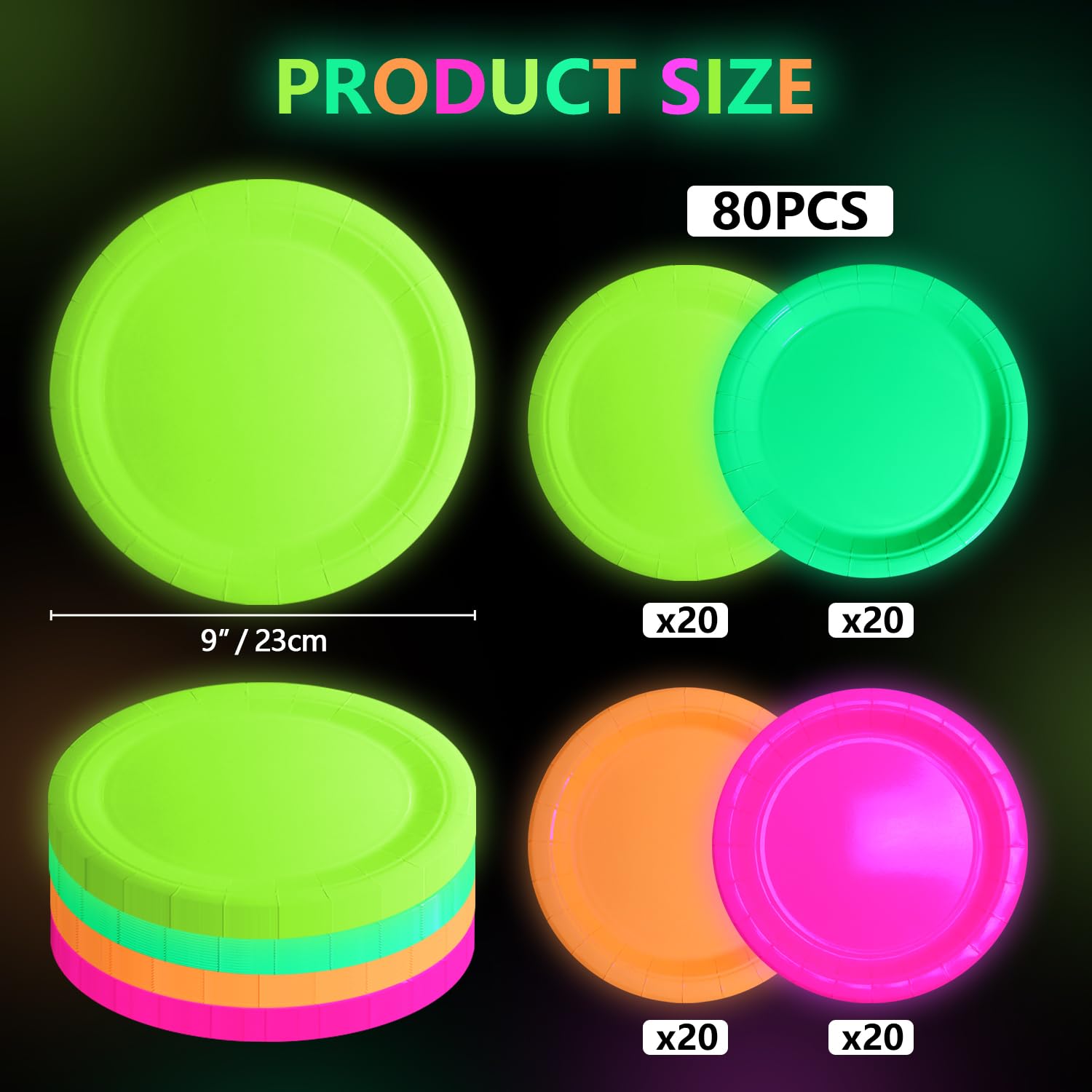 Snapklik.com : XJLANTTE 80 PCS Glow In The Dark Plates Neon Party ...