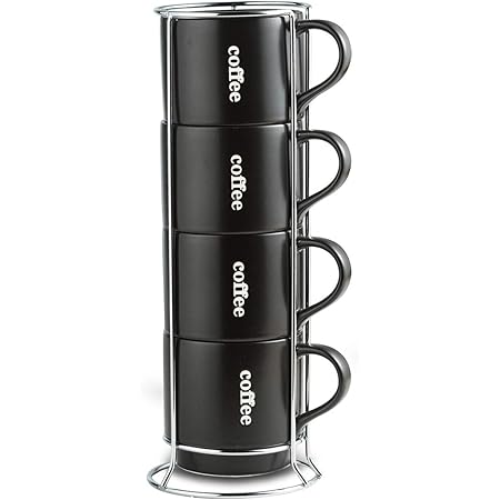 Amazon.com: LAUCHUH Stackable Coffee Mug Set with Rack - 15 Ounce for ...