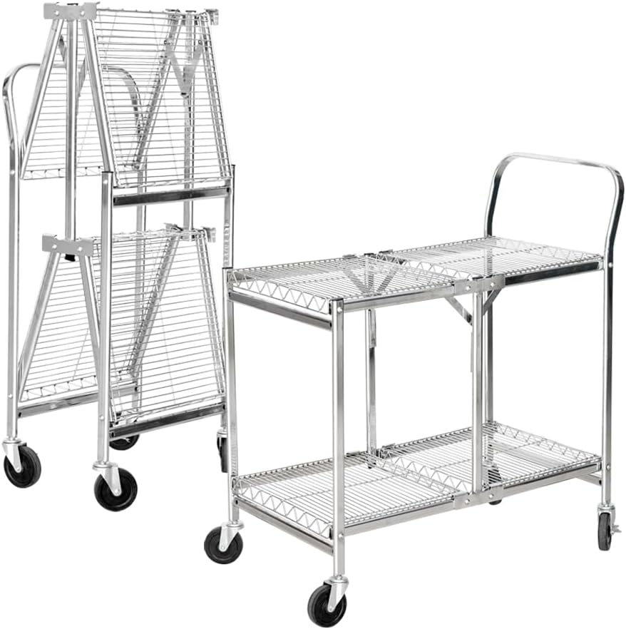 Amazon.com: Yeeoy 2 Tier Rolling Utility Cart, Collapsible Wire Cart ...