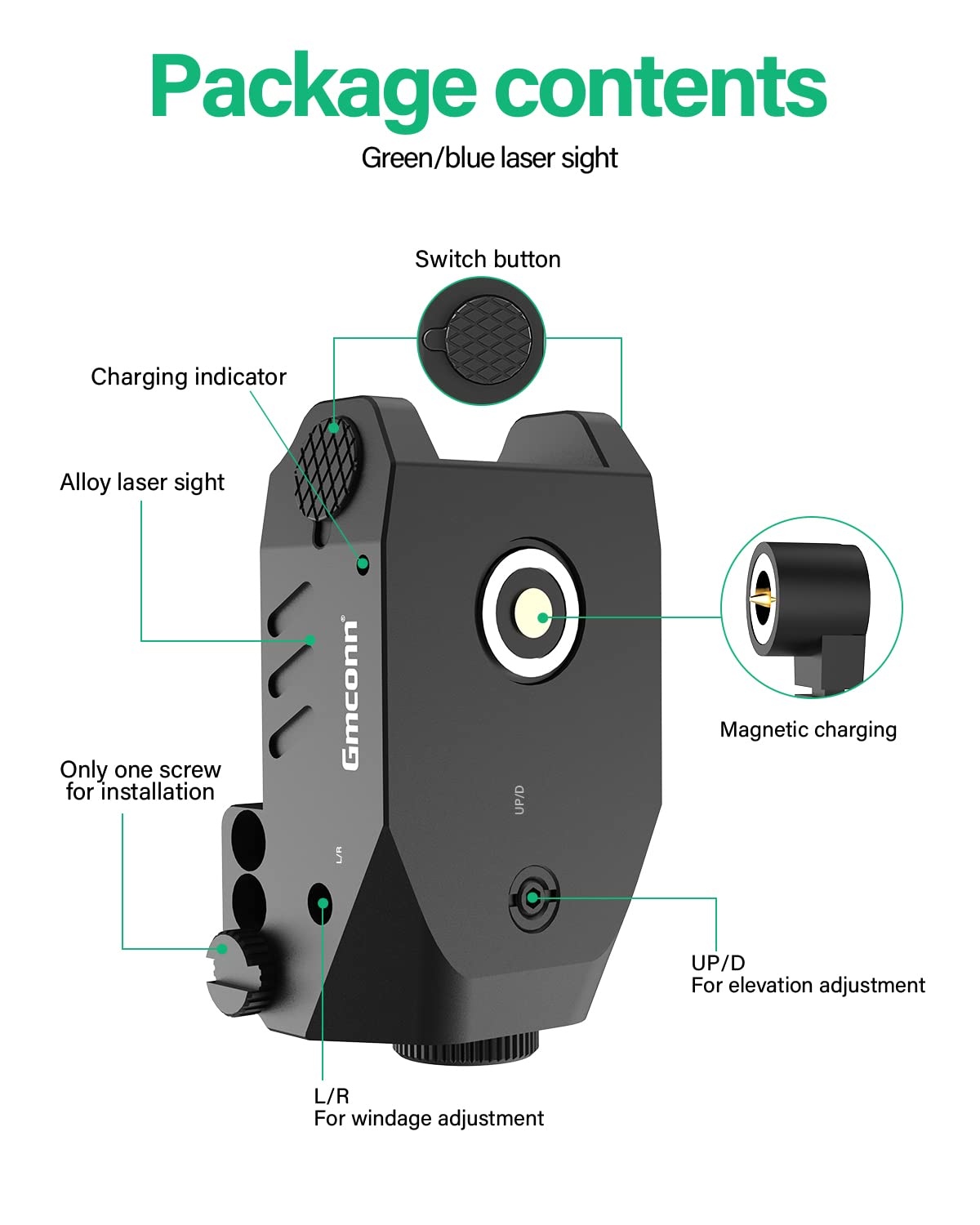 Gmconn Pistol Blue Green Laser Sight with Rechargeable Magnetic USB ...