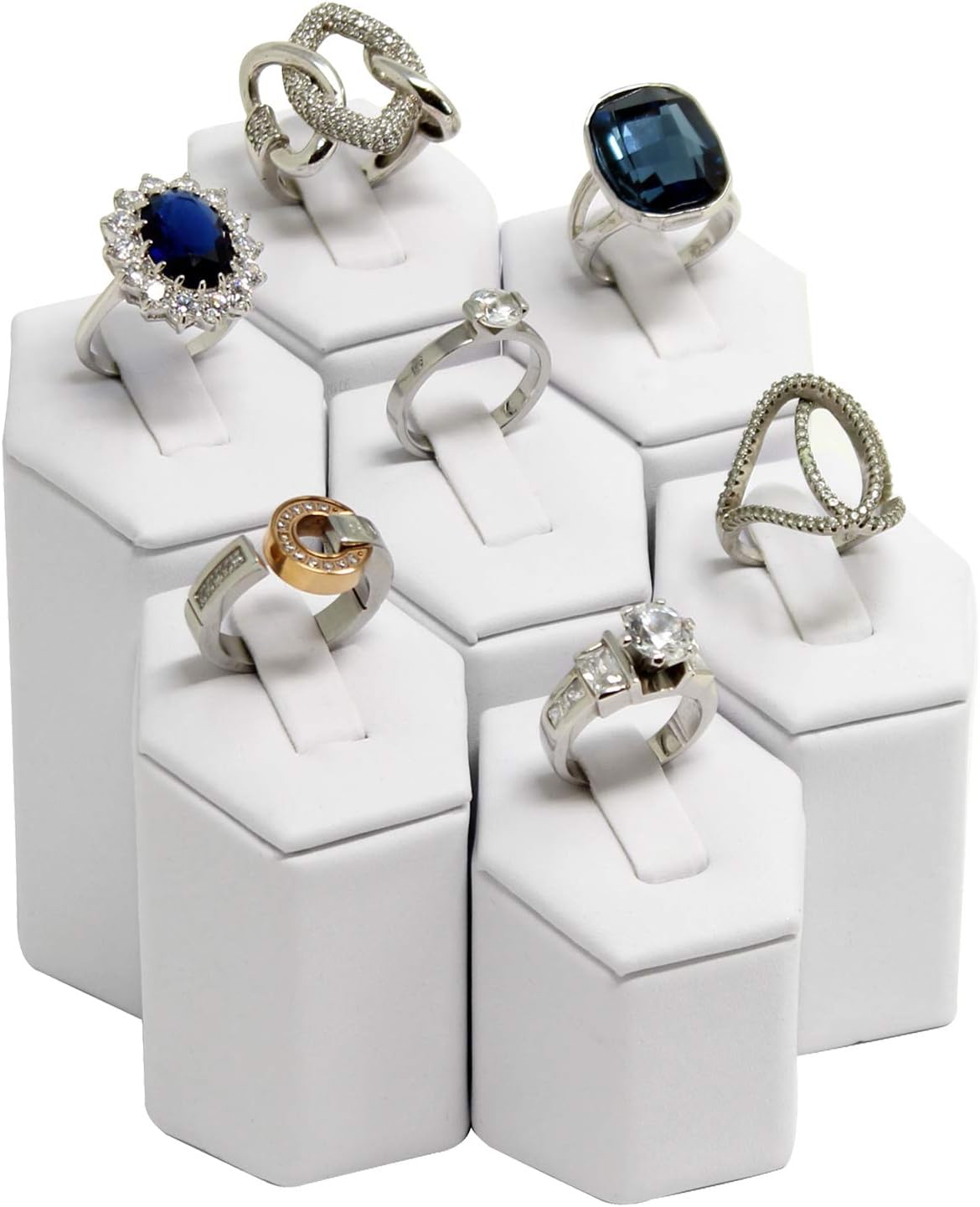 Amazon.com: Mid Size White Leather Jewelry Display Stand Riser Set - 6 ...