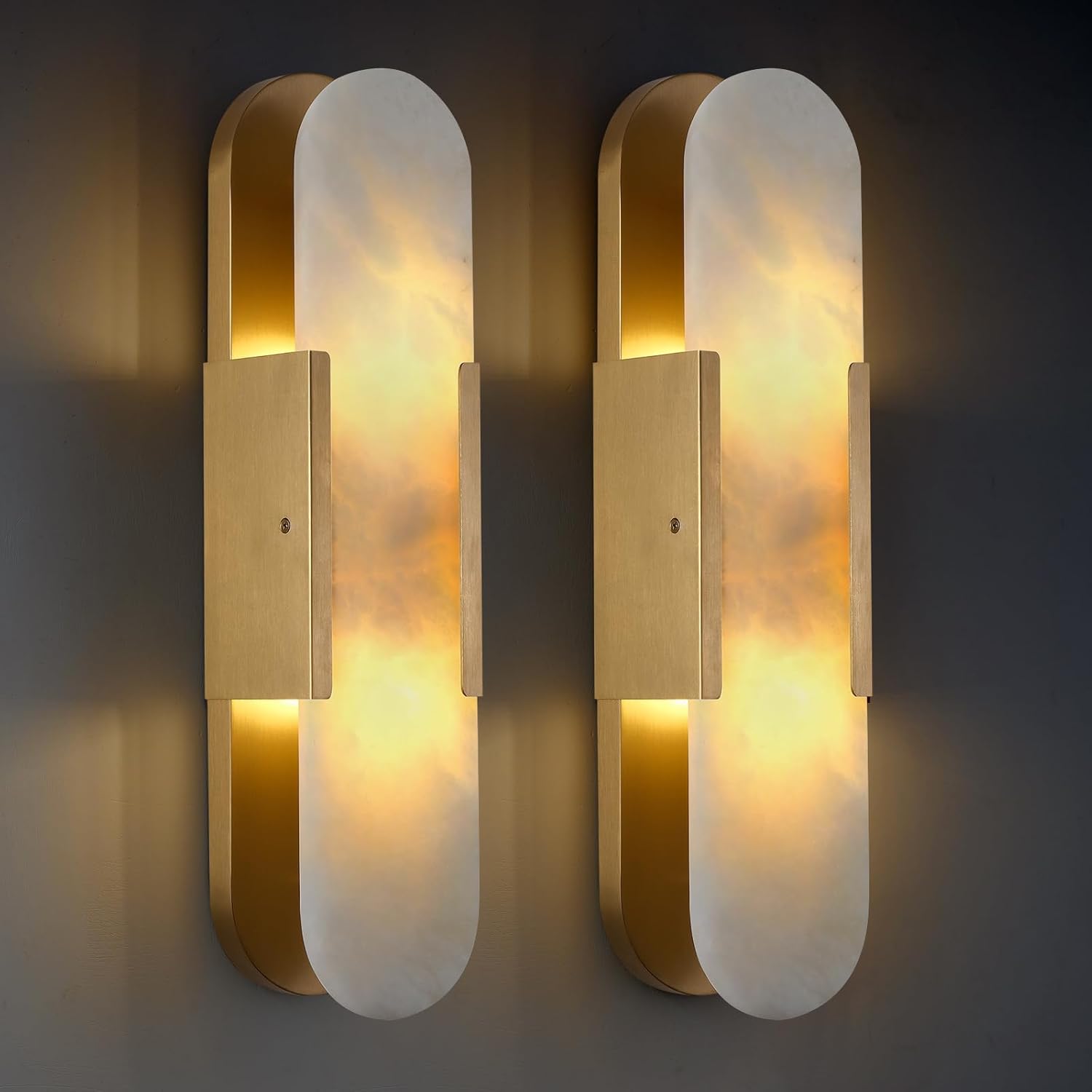 Sucelating 19.7in Brass Alabaster Wall Sconces, Natural Marble Wall ...
