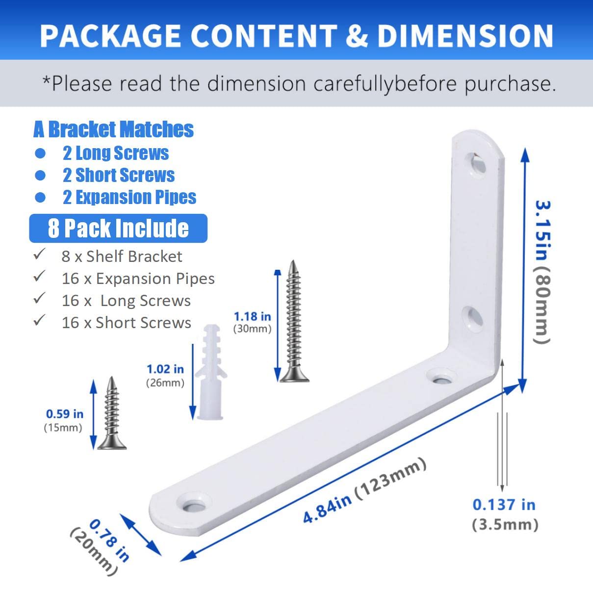 Snapklik.com : 8 Pcs Shelf Bracket,5 Inch White Floating Shelf Bracket ...