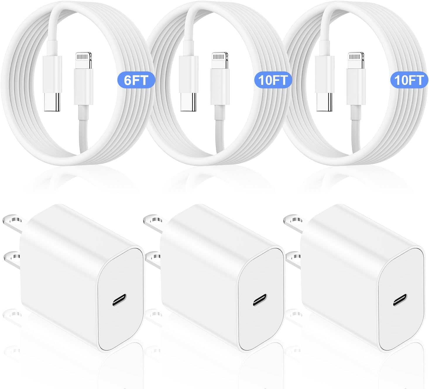 Amazon.com: 6ft/10ft/10ft iPhone Charger Fast Charging Block,Wall ...