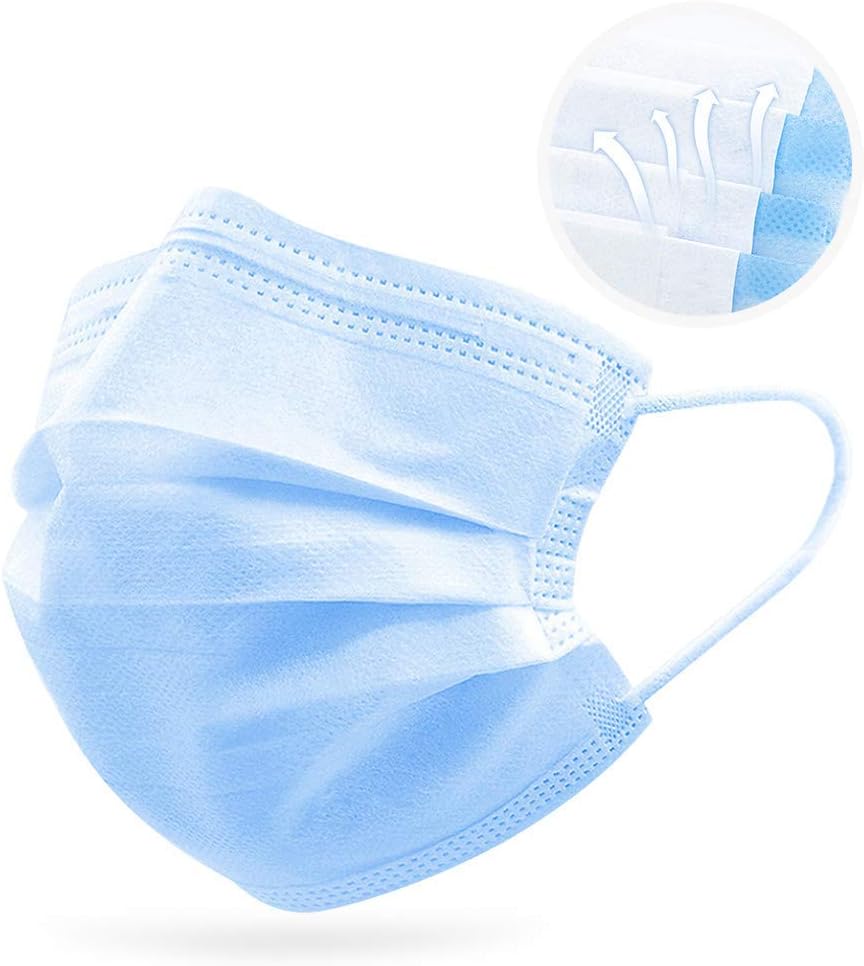 Amazon.com: Face Masks, 3 Layer, Adult, Blue, 50 packs come with ...