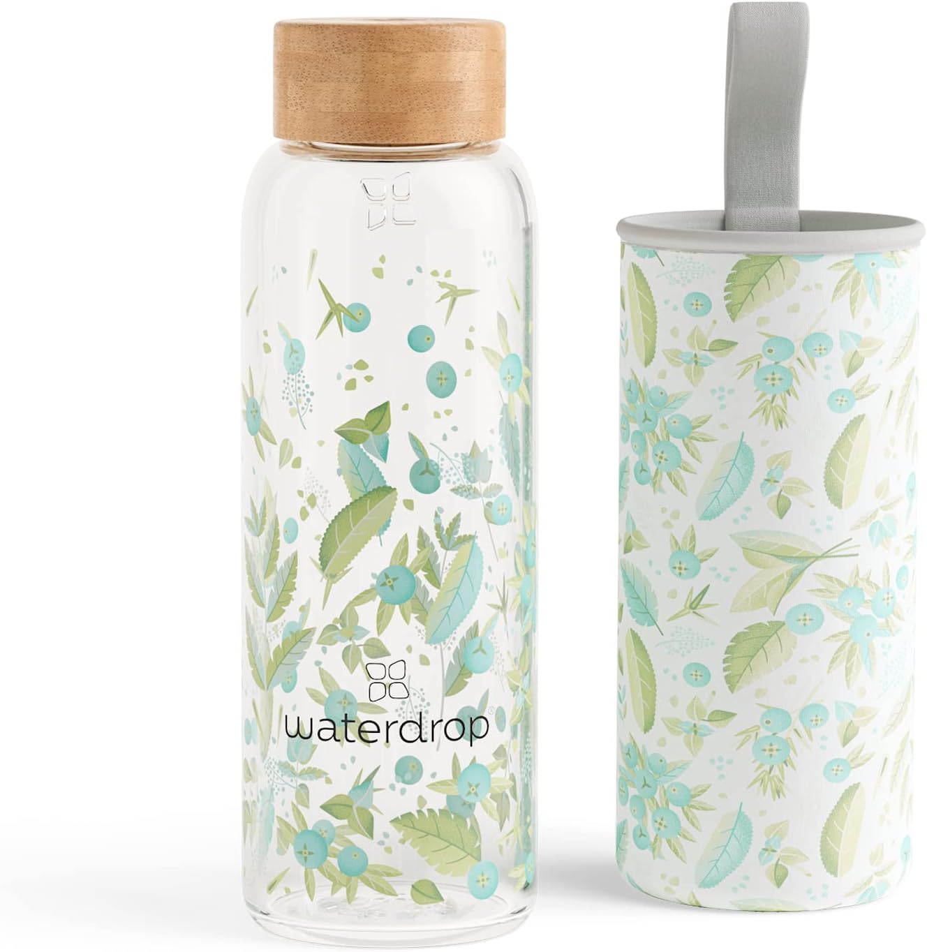 Gourde en Verre waterdrop® | Bouteille 400 ml | Avec Housse en Néoprène | Lavable au Lave ...