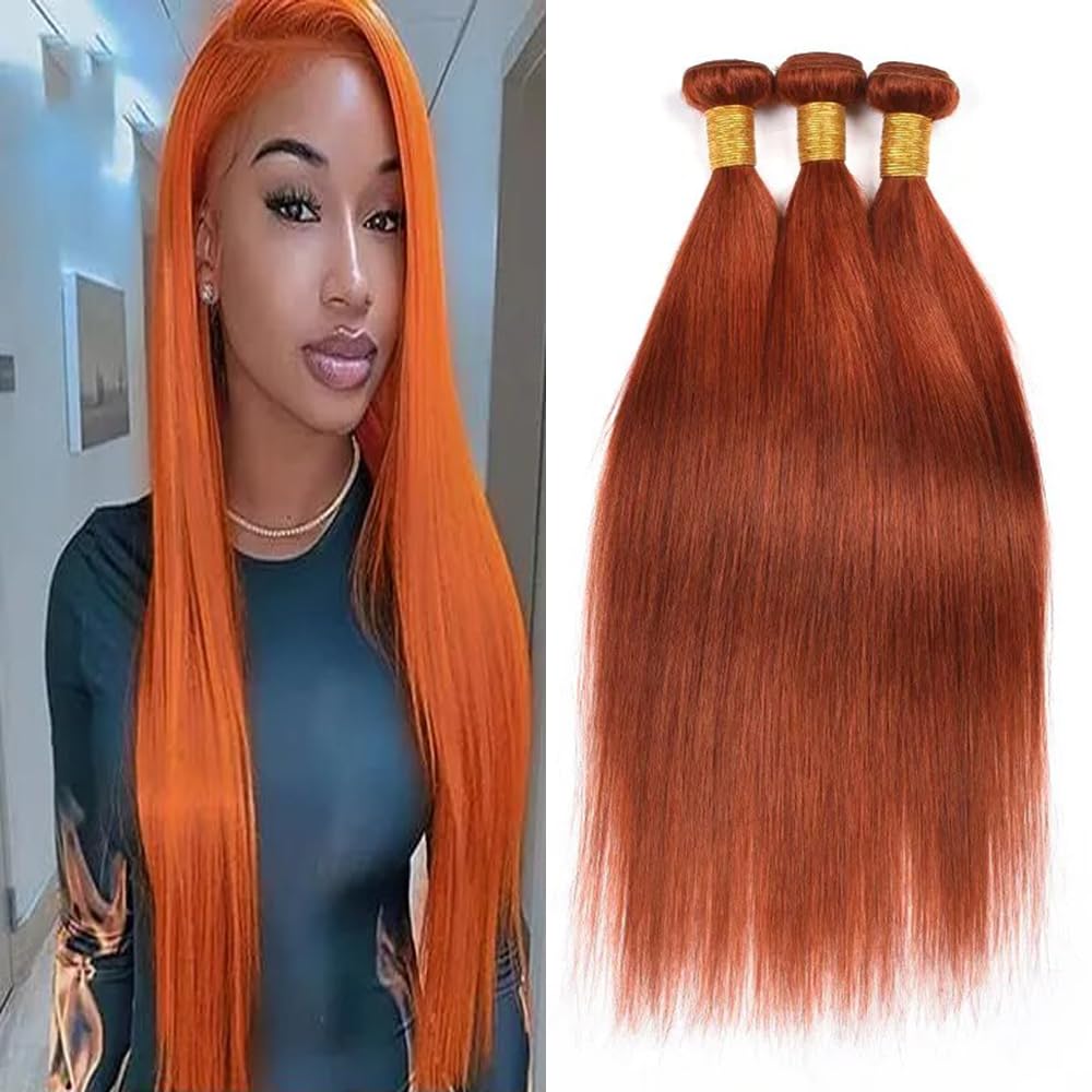 Amazon.com : Color 350 Bundles Straight Human Hair Ginger Orange Human ...
