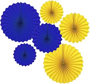 Navy Blue and Yellow Round Party Hanging Paper Fans Decorations Set ...