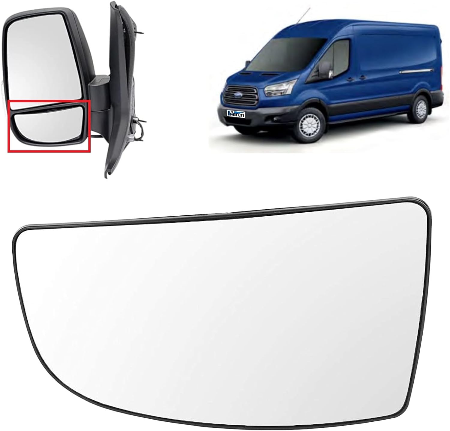 BIAREN Wing Mirror Lower Glass Left Passenger Side For Ford Transit Mk8 ...