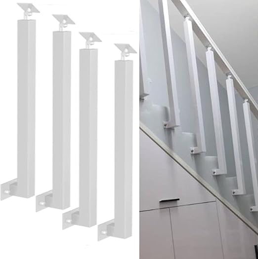 White Side Mount Square Stair Baluster Posts- 270° Adjustable Metal ...