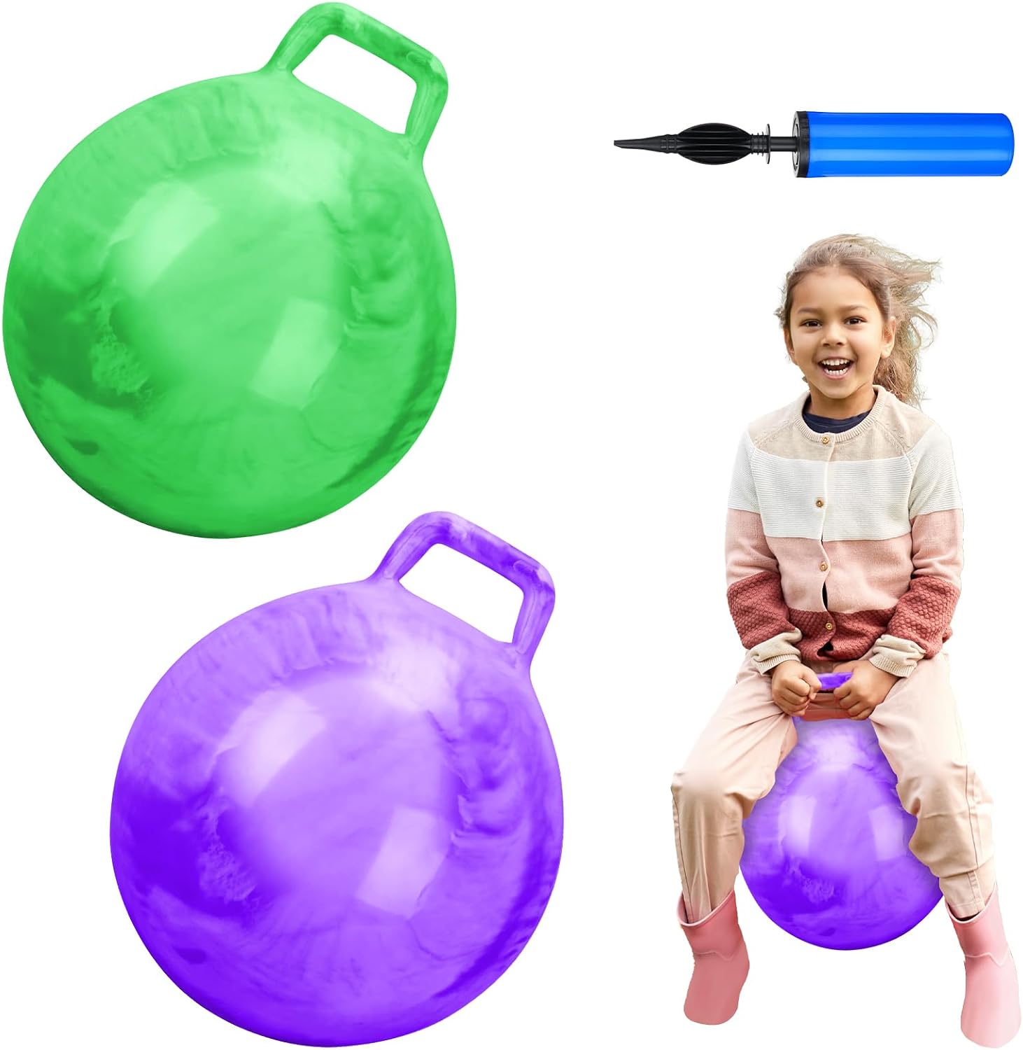 Amazon.com: Poen 2 Pcs Bouncing Ball with Handle, Hopper Jumping ...