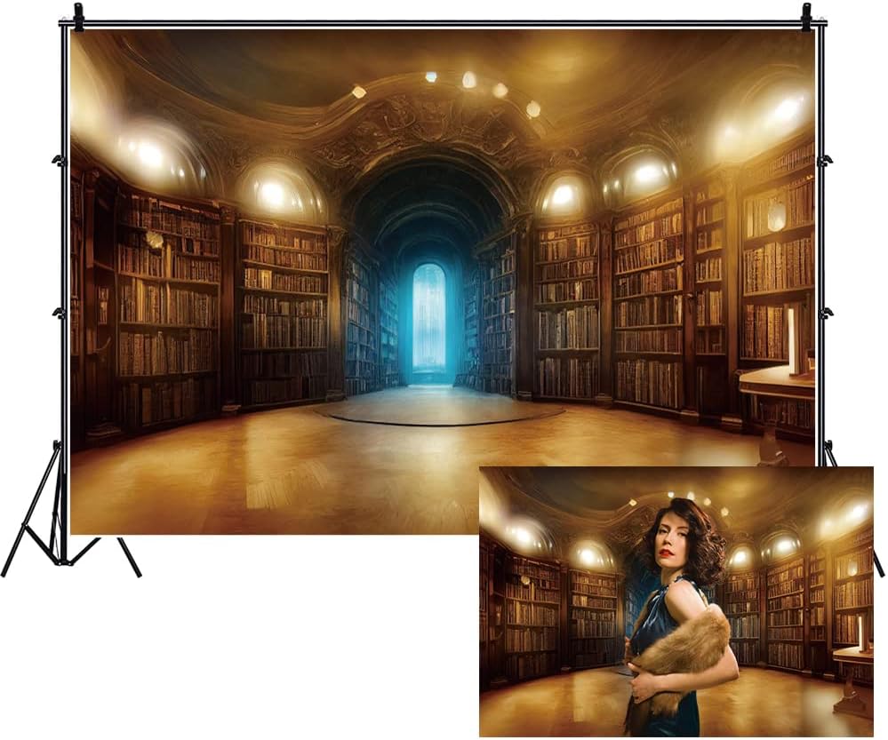 Amazon.com : Renaiss 10x8ft Vintage Wood Bookshelf Backdrop Retro ...