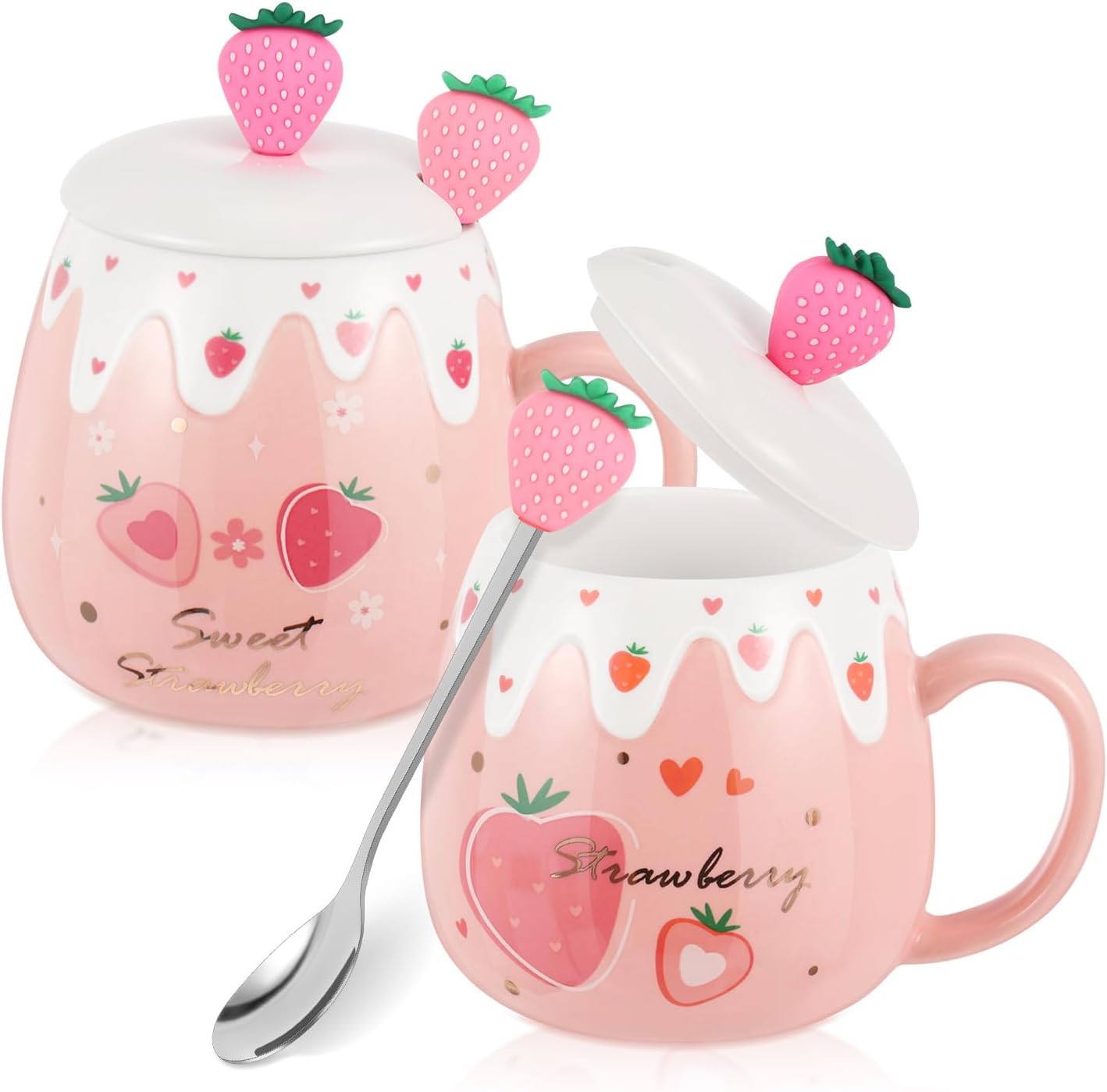 Amazon.com: Yalucky Cute Strawberry Mugs Pink Coffee Mug Ceramic kawaii ...