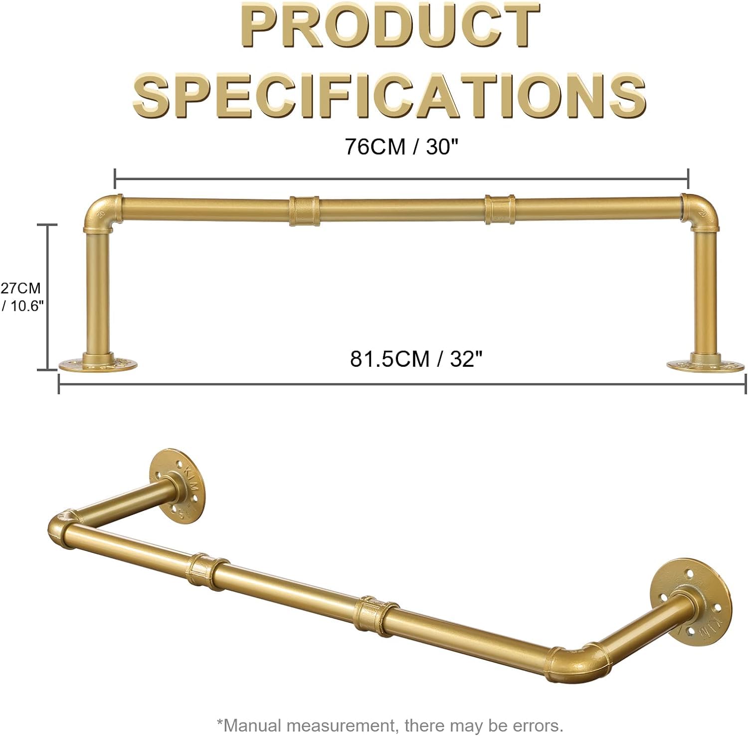 Snapklik.com : Industrial Pipe Clothing Rack, Gold Wall Mounted Clothes ...