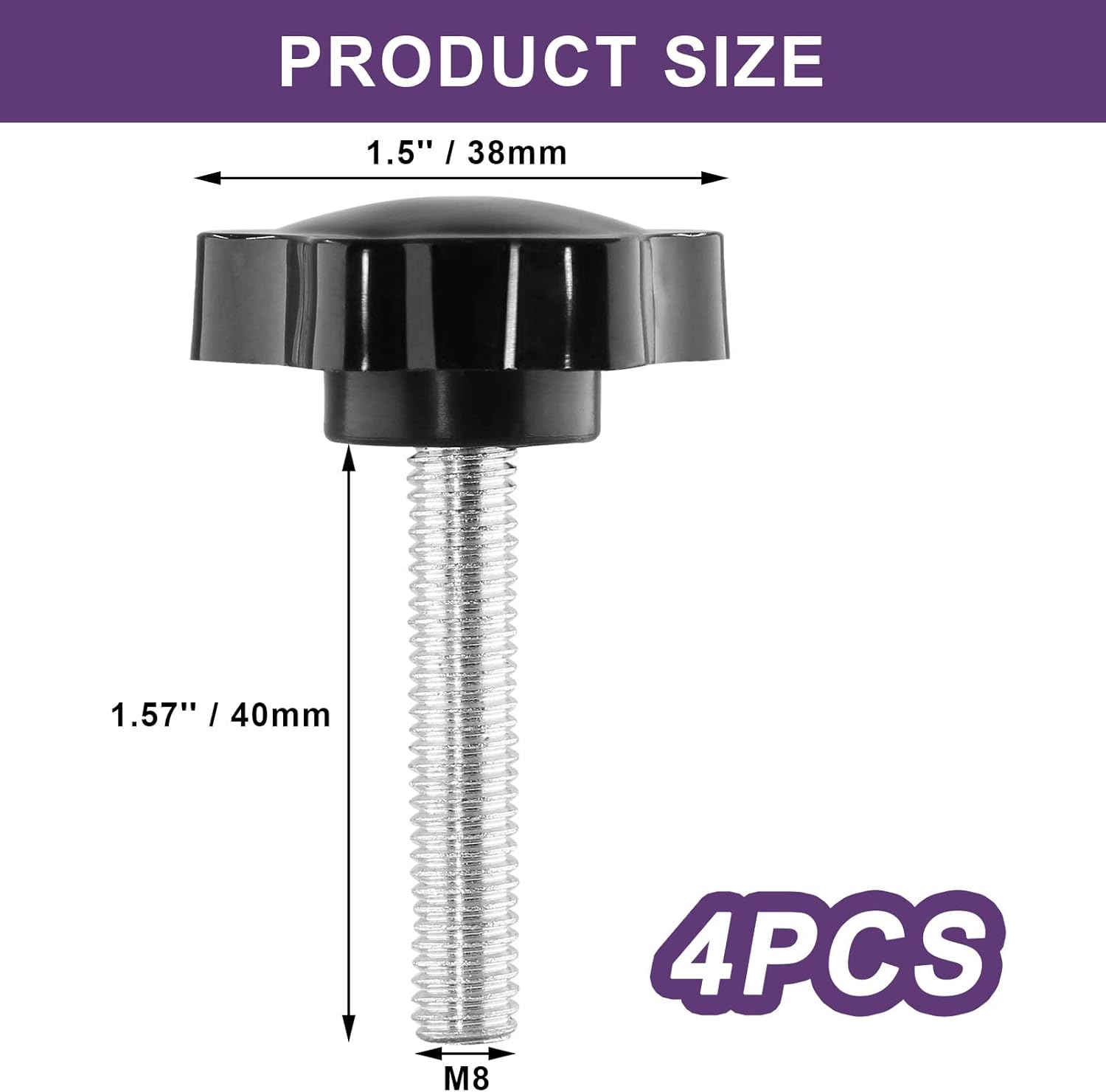 Pomo de estrella de rosca M8 x 1.575 in, 4 unidades, mango de sujeción ...
