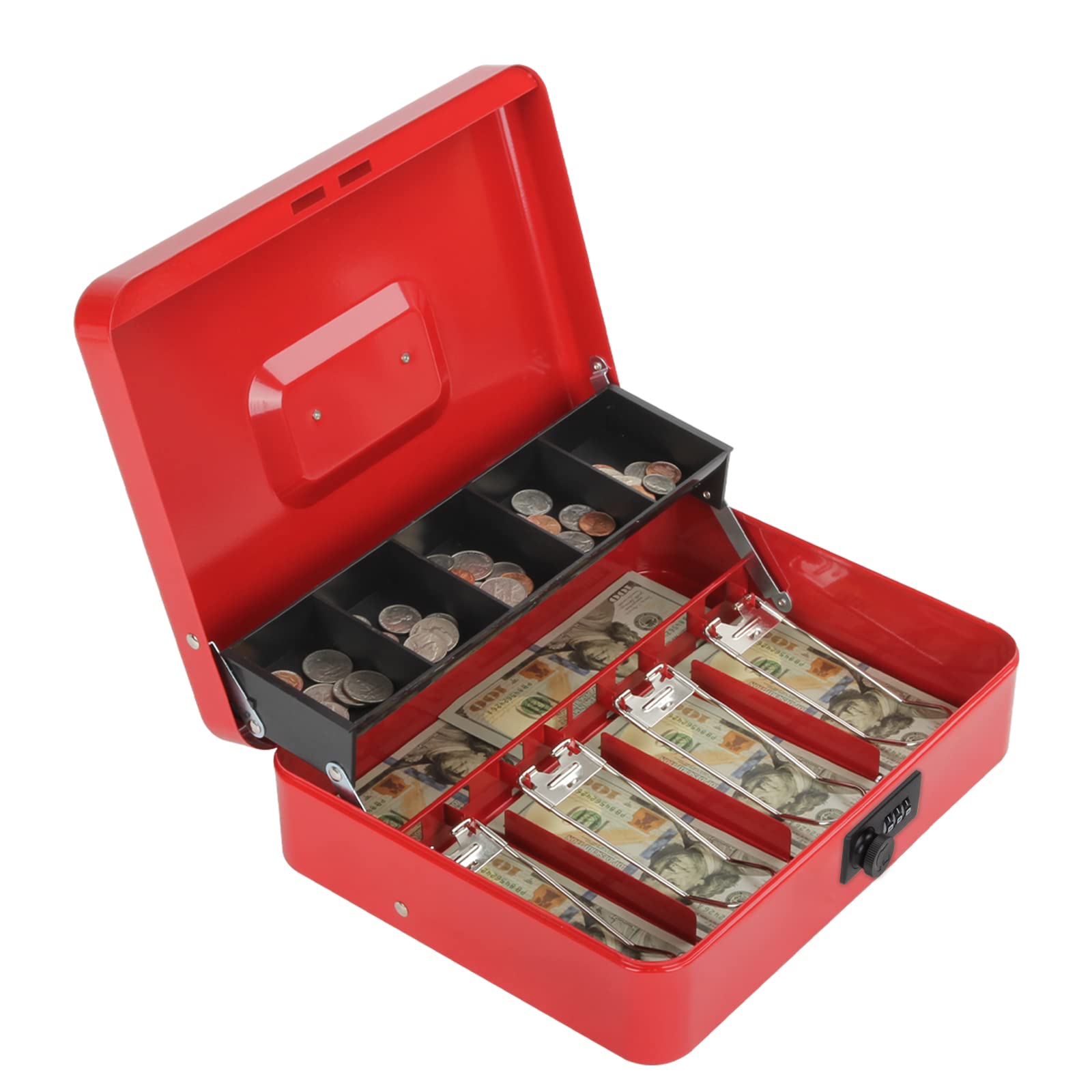 Cash Box with Combination Lock, Metal Money Box with Cash Tray, Lock ...