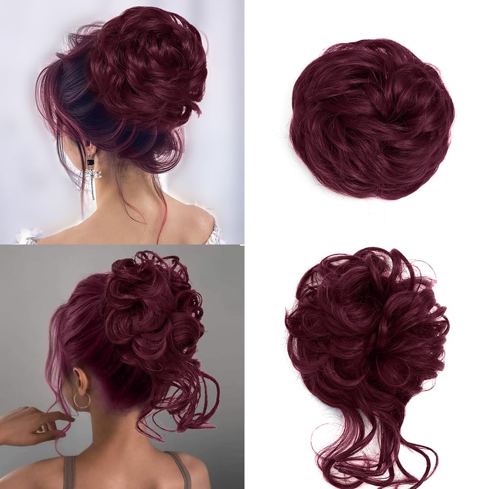 Amazon.com: ZERAL 2PCS Messy Bun Hair Piece Curly Wavy Messy Bun ...
