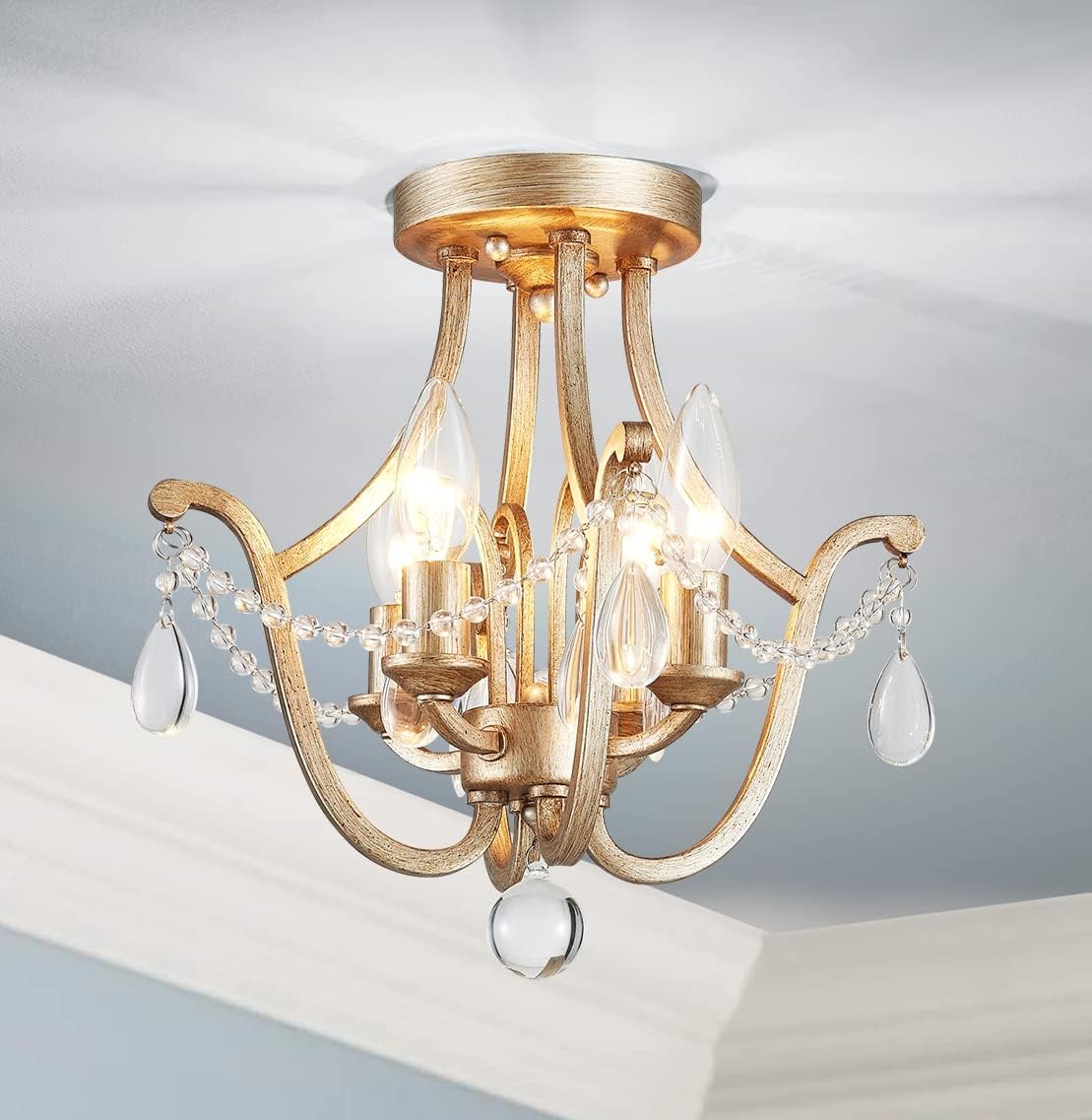 AGV LIGHTING Crystal Ceiling Light Fixture, Semi Flush Mount Ceiling ...