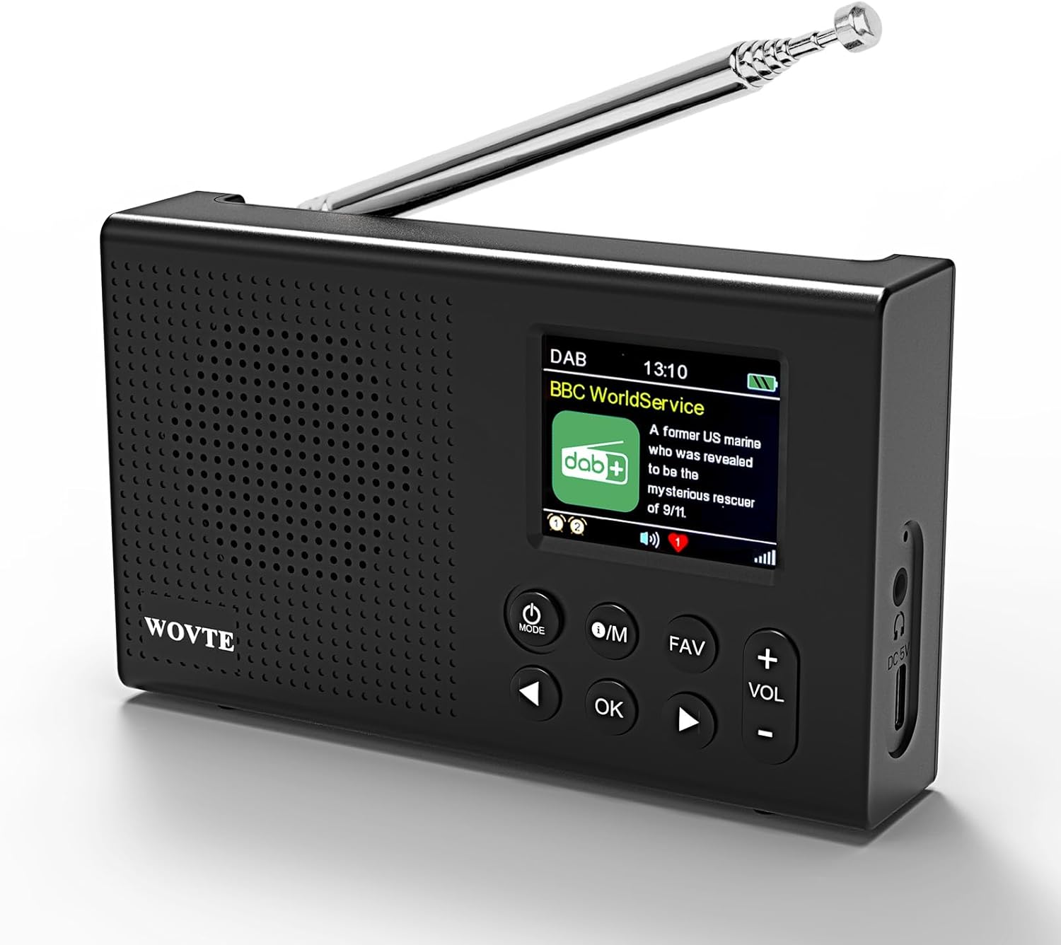 WOVTE DAB Portable Digital Radio Rechargeable Battery or Mains Powered ...