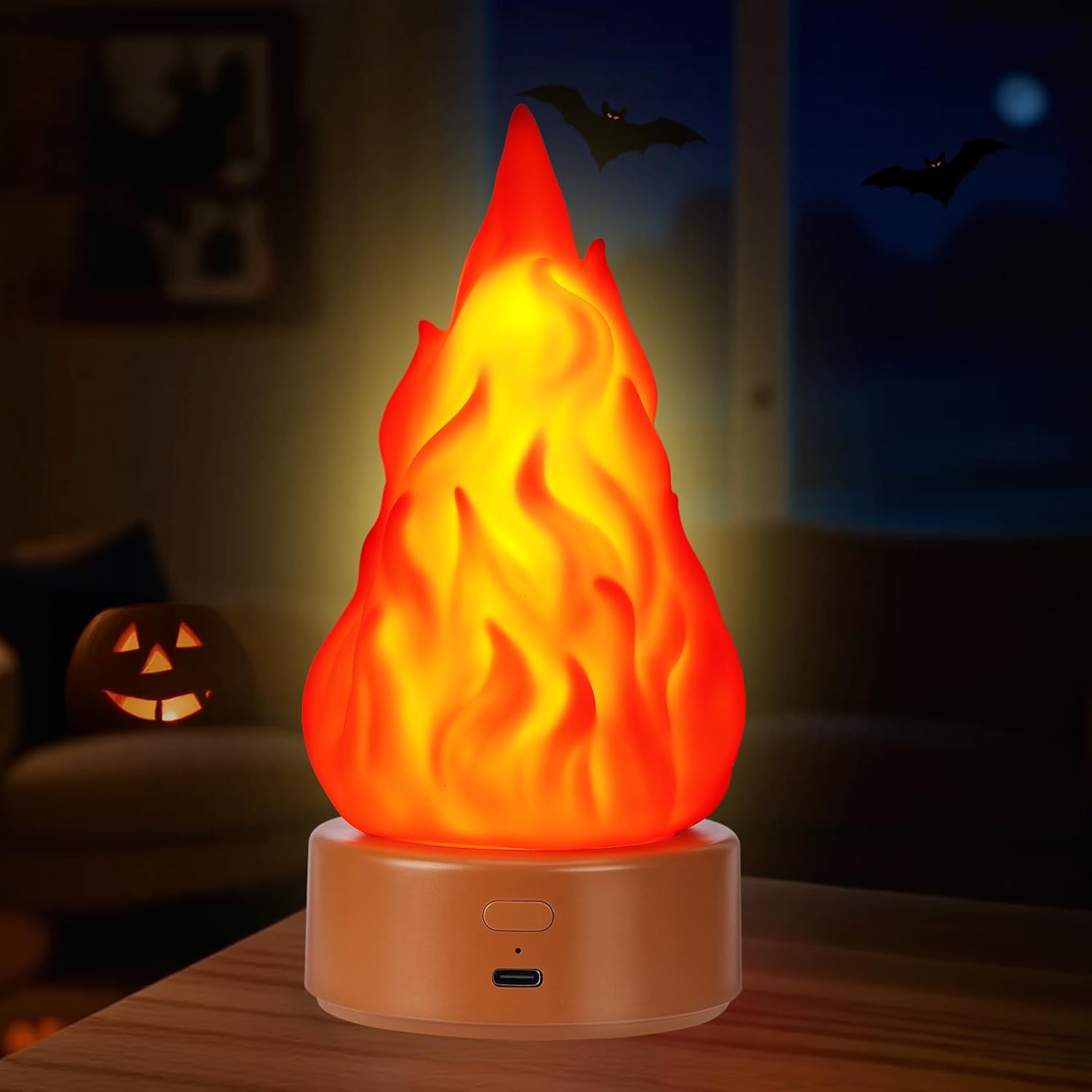 Fake Fire Lamp Rechargeable 3D Fake Campfire Flickering Flame Night ...