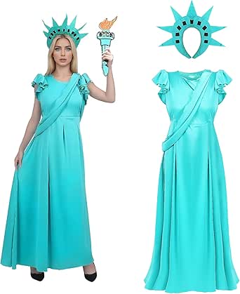 Amazon.com: Statue of Liberty Costume Women, Lady Liberty Dress with ...