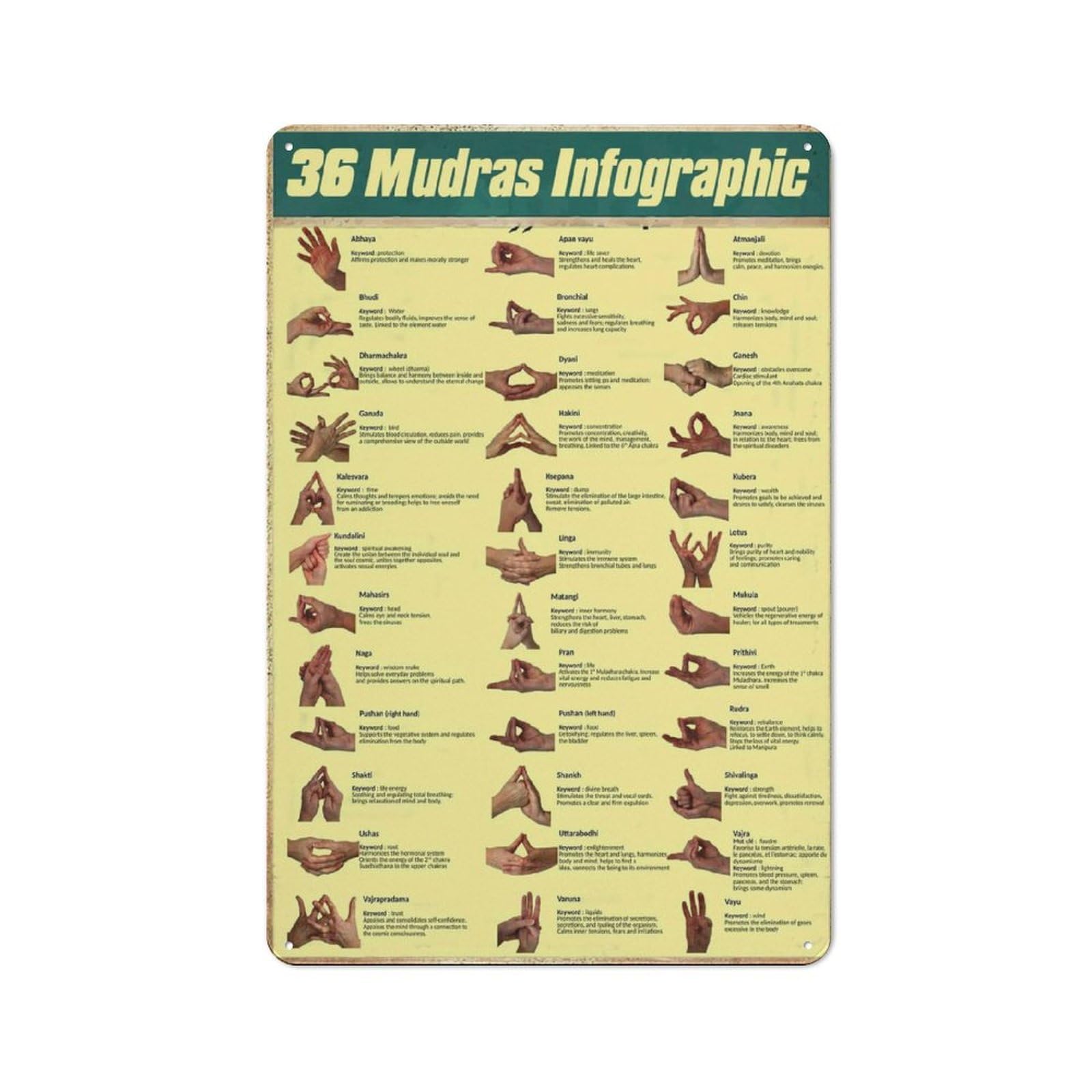 Amazon.com: Mudras Of Yoga Metal Tin Sign,Vintage Knowledge Poster,36 ...