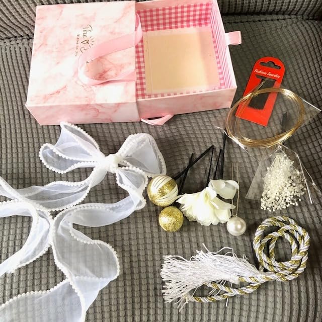 Amazon | 【Baramoly】髪飾り 成人式 卒業式 結婚式 発表会 七五三 花 チュールリボン リボン 小さい花 組紐 ホワイトパール 和玉 かすみ草 フェイクフラワー 金箔 水引 ...